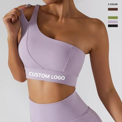 China Single Oblique Shoulder Strap Women Yoga Fitness Underwear High Impact Support Tube for sale