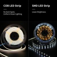 China 5mm Ultra Slim COB LED Strip 384LEDs/M 12V/24V High Density RA90 3000K Flexible Linear Dimmable Super Thin COB LED Tape for sale
