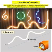 China 25mm Dia Silicone Dimmable LED Strip 12V 24V Flexible Neon Tube Lighting for sale