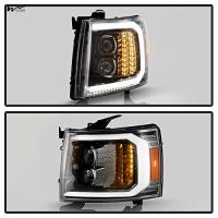 China Waterproof Head Lights Gun Metal w/ Dual Projector LED Signal Headlamps w/ Clear Lens for sale