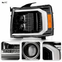 China Waterproof Head Lights Gun Metal w/ Dual Projector LED Signal Headlamps w/ Clear Lens for sale