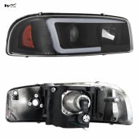 China Waterproof Black LED Tube Projector Headlights Driver Passenger Side Pair Head Lights for sale