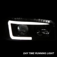 China Waterproof Black LED Tube Projector Headlights Driver Passenger Side Pair Head Lights for sale