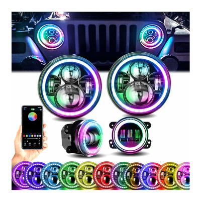 China RGB Halo 7 Inch LED Headlight for Jeep Bluetooth APP Control Custom Colors for sale