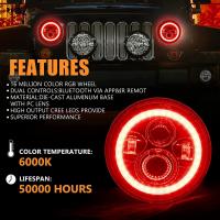 China 7 Inch Round Car Headlights with RGB LED Halo High Low Beam Aluminum Sealed Beam Headlamps for sale