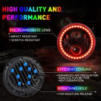 China 7 Inch Round Car Headlights with RGB LED Halo High Low Beam Aluminum Sealed Beam Headlamps for sale