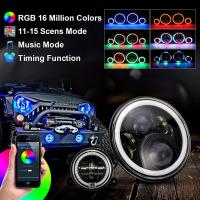 China 7 Inch Round Car Headlights with RGB LED Halo High Low Beam Aluminum Sealed Beam Headlamps for sale