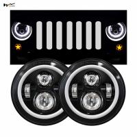 China 7 Inch LED Headlights with Turn Signal Amber White DRL and Black Halo Performance for sale