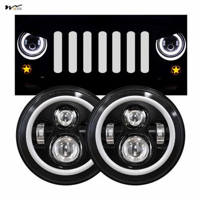 China 7 Inch LED Headlights with Turn Signal Amber White DRL and Black Halo Performance for sale