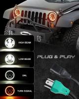 China 7 Inch LED Headlights with Turn Signal Amber White DRL and Black Halo Performance for sale