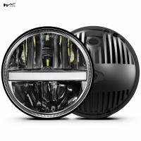 China Black 7 inch LED Headlight Round Reflector with Amber Turn Signal and White Hi/lo Beam for sale