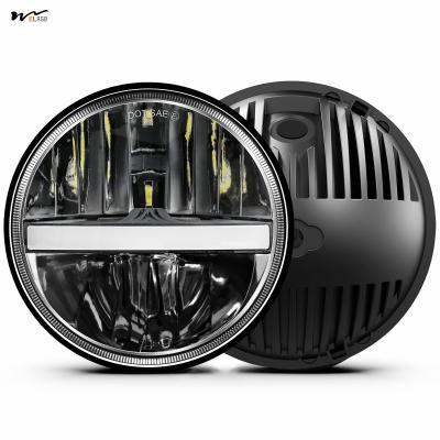 China Black 7 inch LED Headlight Round Reflector with Amber Turn Signal and White Hi/lo Beam for sale