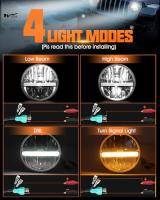 China Black 7 inch LED Headlight Round Reflector with Amber Turn Signal and White Hi/lo Beam for sale
