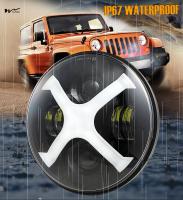China 7inch Round LED Headlights X-Style White DRL Blue Turn Signal Vehicle Service Type Car for sale