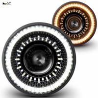 China 7 Inch LED Headlights Round High Low Sealed Beam HALO DRL Turn Signal Replacement for Jeep for sale
