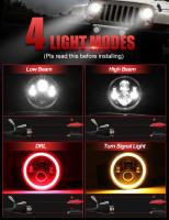 China 7 inch LED Headlight DOT Round Headlight with Amber Turn Signal and Hell Red Halo for sale