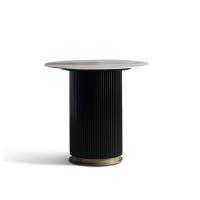 China Round Stainless Steel End Table 60cm Brushed Gold Ceramic Top Wood Base Living Room for sale