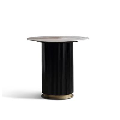 China Round Stainless Steel End Table 60cm Brushed Gold Ceramic Top Wood Base Living Room for sale