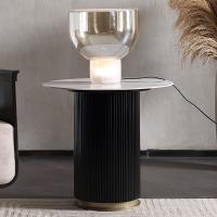 China Round Stainless Steel End Table 60cm Brushed Gold Ceramic Top Wood Base Living Room for sale