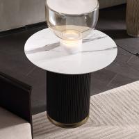 China Round Stainless Steel End Table 60cm Brushed Gold Ceramic Top Wood Base Living Room for sale