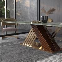 China Brushed Marble Look Dining Table Gold Marble Top Dining Room Table for sale