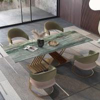 China Brushed Marble Look Dining Table Gold Marble Top Dining Room Table for sale