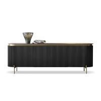 China Brushed Gold Oak Sideboard Buffet Cabinet with Ceramic Top Dark Wood 2 Door for sale