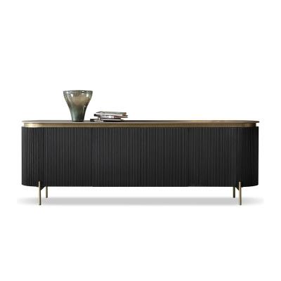 China Brushed Gold Oak Sideboard Buffet Cabinet with Ceramic Top Dark Wood 2 Door for sale