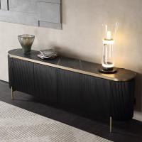 China Brushed Gold Oak Sideboard Buffet Cabinet with Ceramic Top Dark Wood 2 Door for sale