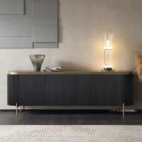 China Brushed Gold Oak Sideboard Buffet Cabinet with Ceramic Top Dark Wood 2 Door for sale
