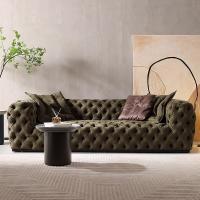 China Solid Wood Legs Genuine Leather Sofa 3 Seater Dark Green Living Room Hotel Villa for sale