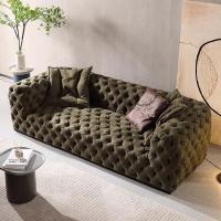 China Solid Wood Legs Genuine Leather Sofa 3 Seater Dark Green Living Room Hotel Villa for sale