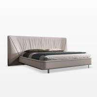 China Grey Genuine Leather King Size Bed SS Leg Solid Wood Frame Bed for sale