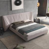 China Grey Genuine Leather King Size Bed SS Leg Solid Wood Frame Bed for sale