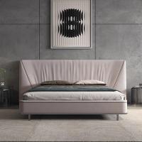 China Grey Genuine Leather King Size Bed SS Leg Solid Wood Frame Bed for sale