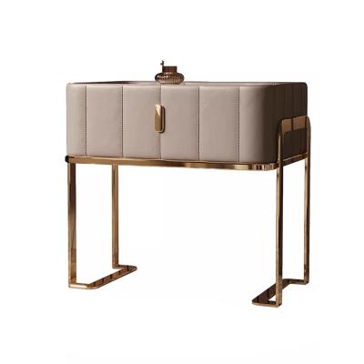 China Genuine Leather Night Stand with Stainless Steel Legs for Hotel Villa Bedroom for sale