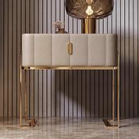 China Genuine Leather Night Stand with Stainless Steel Legs for Hotel Villa Bedroom for sale