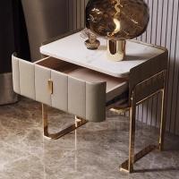China Genuine Leather Night Stand with Stainless Steel Legs for Hotel Villa Bedroom for sale