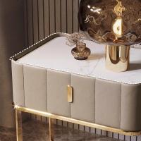 China Genuine Leather Night Stand with Stainless Steel Legs for Hotel Villa Bedroom for sale
