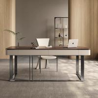 China Solid Wood Writing Desk with Drawers 1800x700x750mm Stainless Steel Legs Gun Black for sale