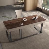 China Solid Wood Writing Desk with Drawers 1800x700x750mm Stainless Steel Legs Gun Black for sale