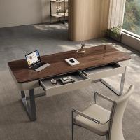 China Solid Wood Writing Desk with Drawers 1800x700x750mm Stainless Steel Legs Gun Black for sale