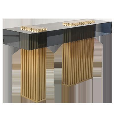 China Stainless Steel Console Table 160x40x85cm Brushed Gold Acrylic Top Metal Legs Living Room for sale