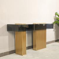 China Stainless Steel Console Table 160x40x85cm Brushed Gold Acrylic Top Metal Legs Living Room for sale