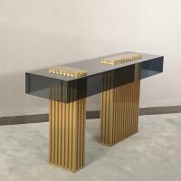 China Stainless Steel Console Table 160x40x85cm Brushed Gold Acrylic Top Metal Legs Living Room for sale