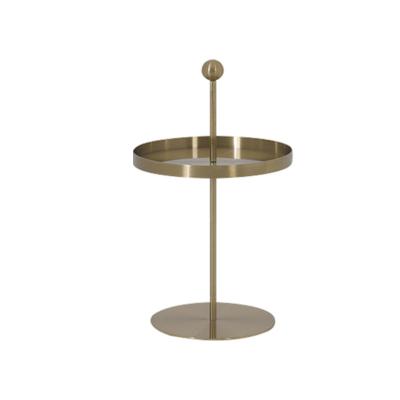 China Round Stainless Steel Side Table 500mm Diameter Matte Champagne Gold Base for sale