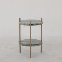 China Round Stainless Steel Side Table 500mm Matt Gold Natural Marble Top Living Room for sale