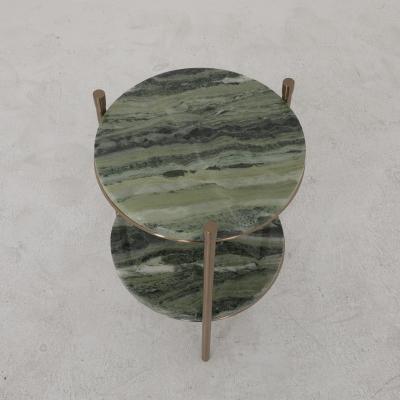 China Round Stainless Steel Side Table 500mm Matt Gold Natural Marble Top Living Room for sale