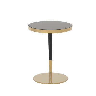 China Small Stainless Steel End Table Side Table 400mm Gold Glass Top Metal Leg for sale