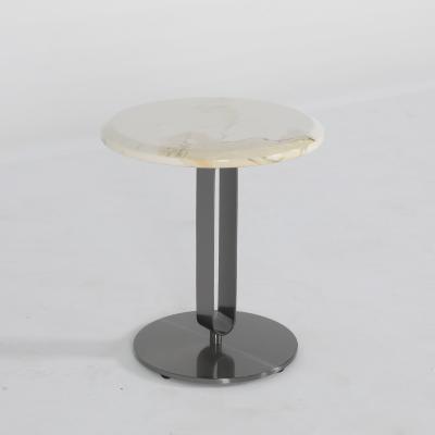 China Stainless Steel End Table with Natural Marble Top 500mm Brushed Gold for sale